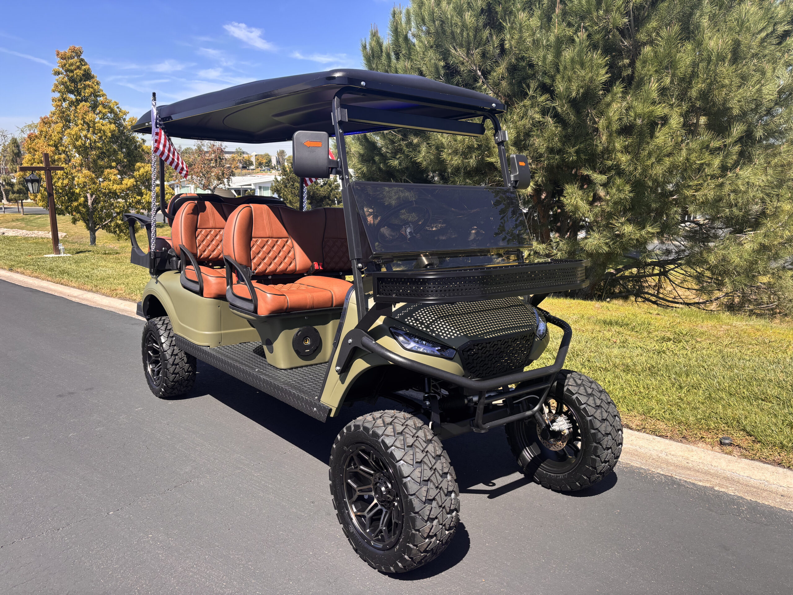 EZGO Storm Body 6 Passenger Army Green and Tan | Laguna Golf Carts