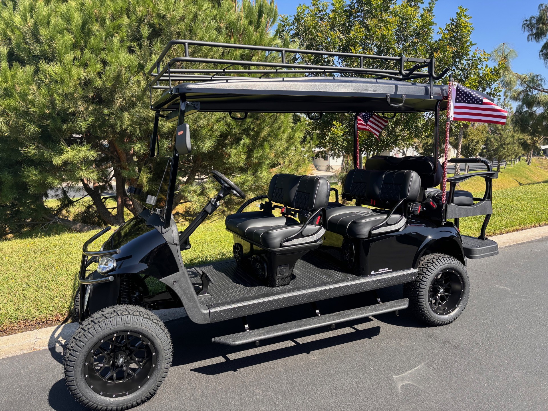 EZGO RXV 6 Passenger Black on Black with Roof Rack | Laguna Golf Carts