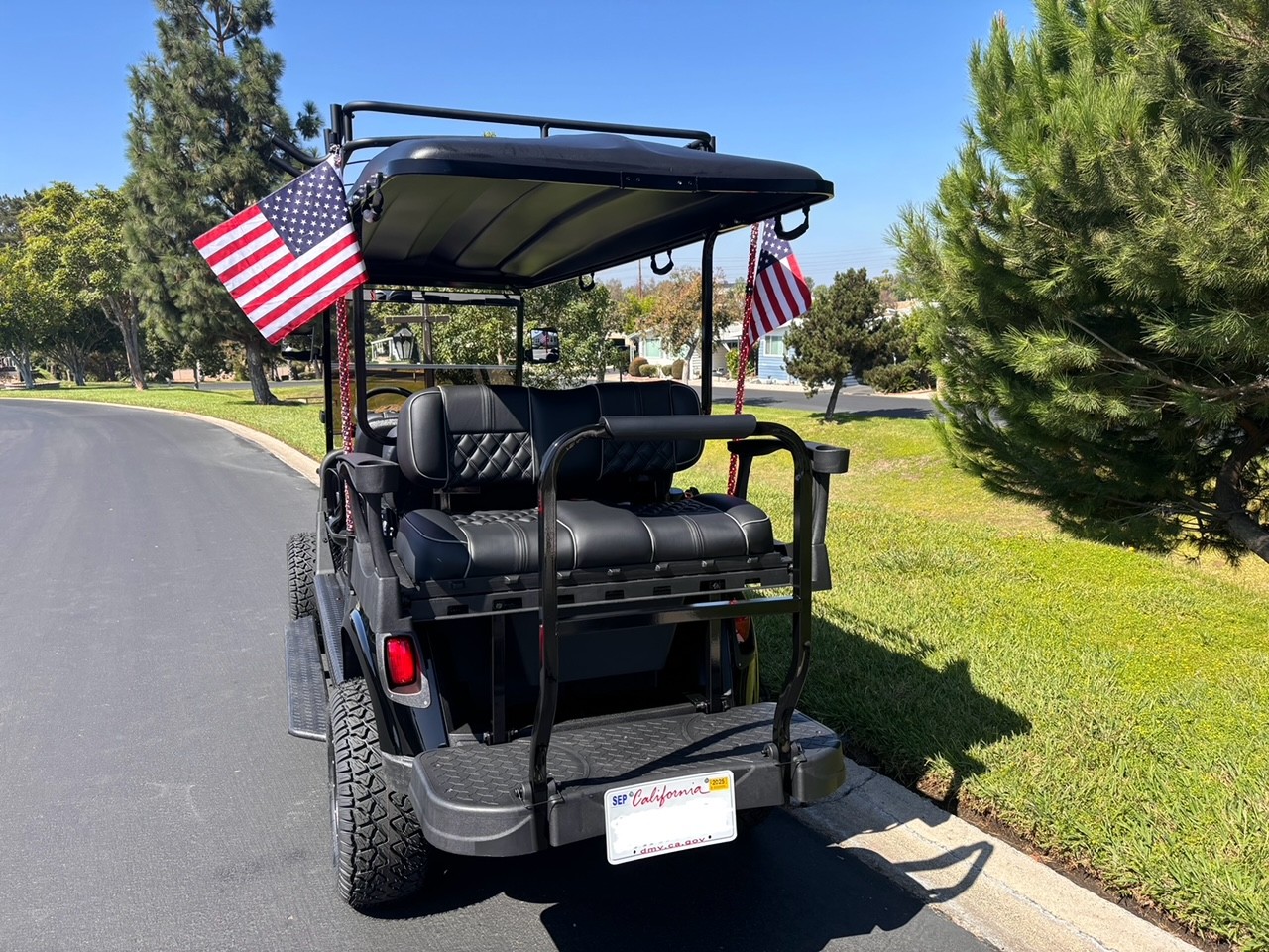 EZGO RXV 6 Passenger Black on Black with Roof Rack | Laguna Golf Carts