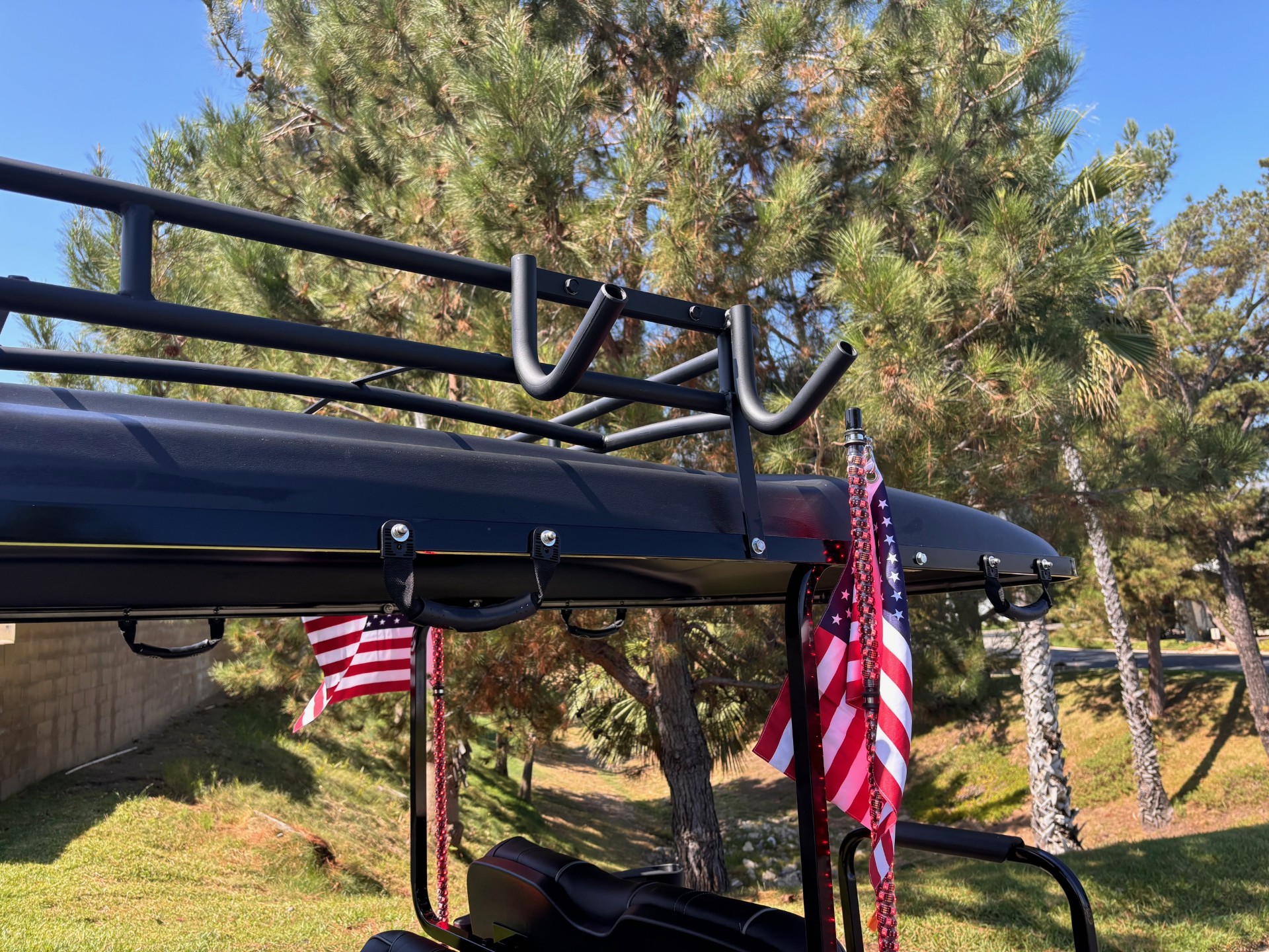 EZGO RXV 6 Passenger Black on Black with Roof Rack | Laguna Golf Carts