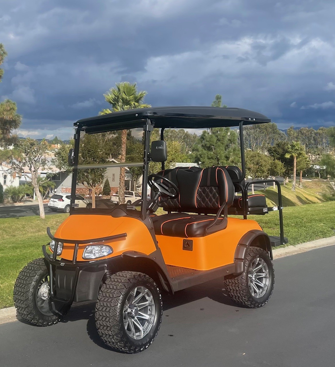EZGO RXV 4 Passenger Orange and Black | Laguna Golf Carts